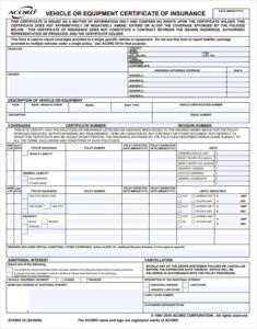 Printable Certificate of Insurance Template
