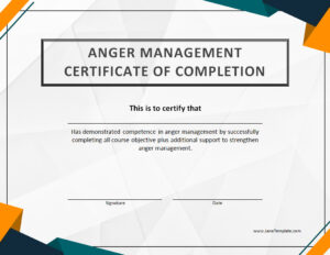 Anger Management Completion Certificate Template