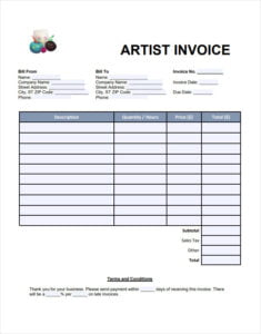 Printable Artist Invoice Template