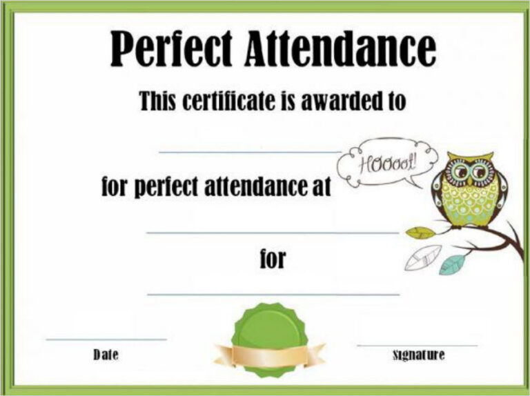 Printable Perfect Attendance Award Template