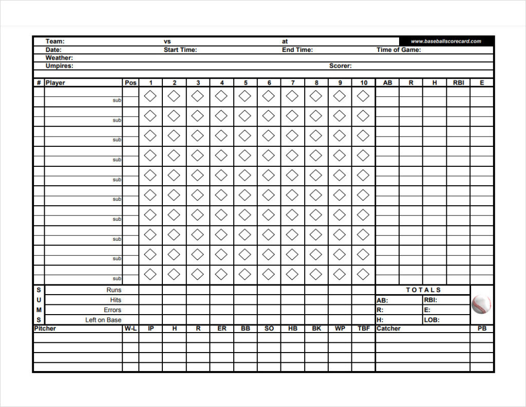 Printable Baseball Scoresheet Template