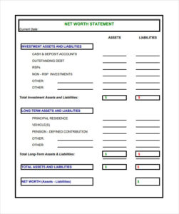 Personal Net Worth Statement Template