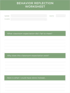 Behavior Reflection Sheet Template
