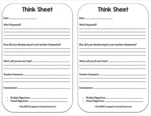 Behavior Reflection Sheet Template