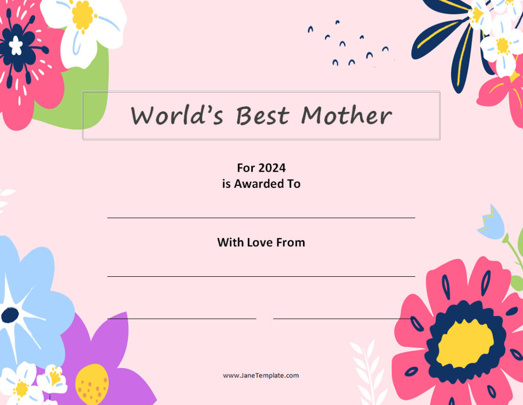 Best Mother Award Certificate Template (Word)