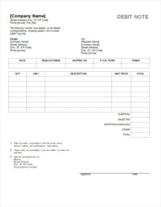 Printable Debit Note Template