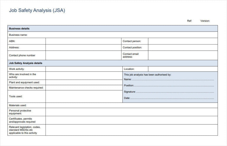 Printable Job Safety Analysis Template