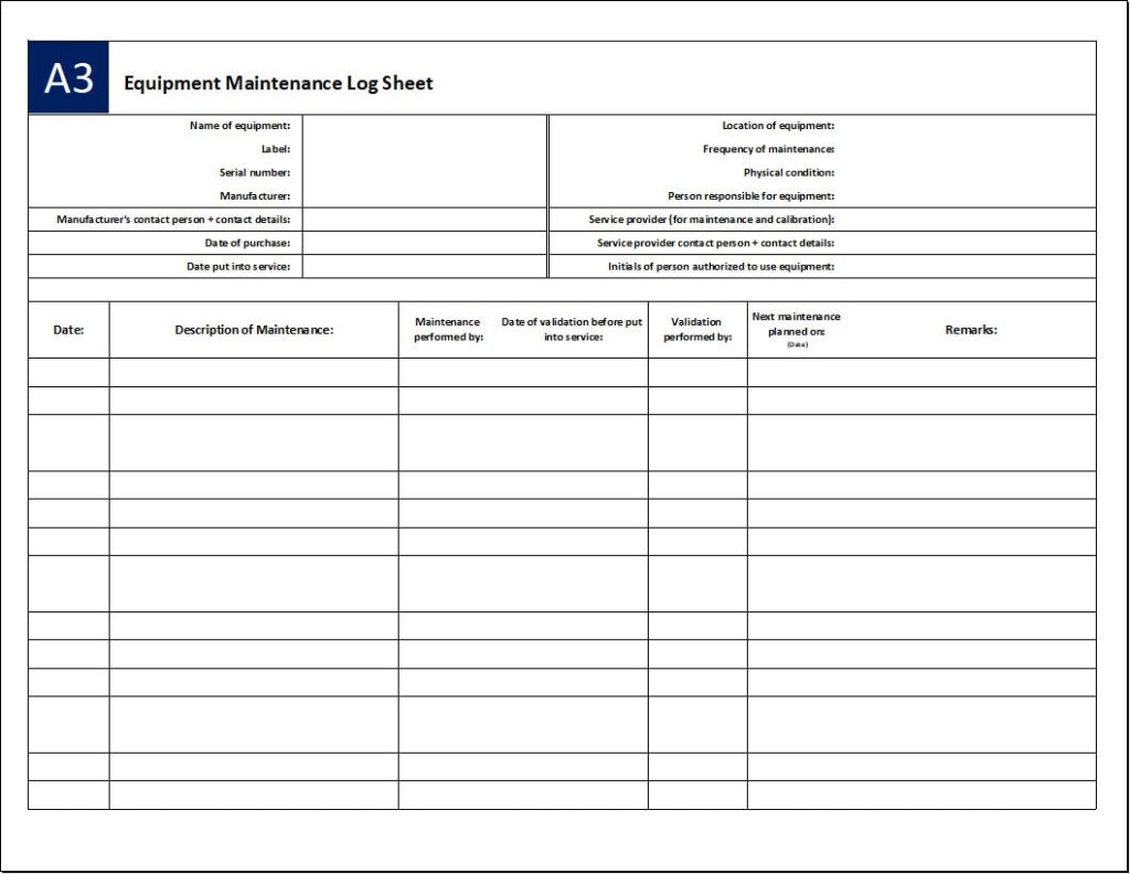 Office Maintenance Log Template