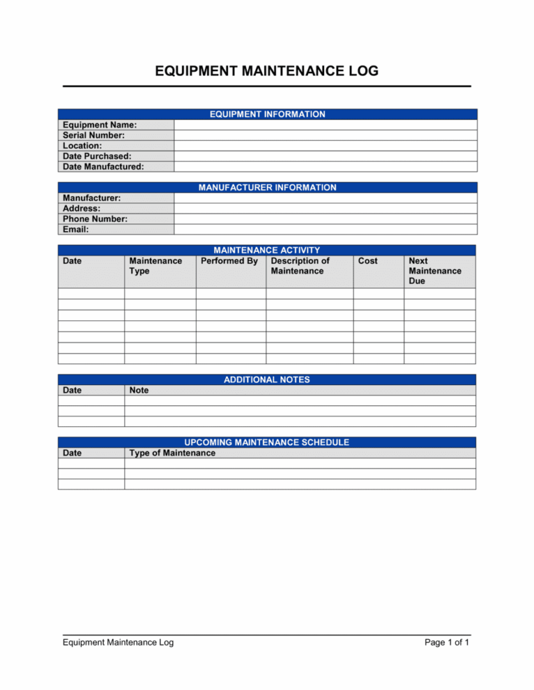 Office Maintenance Log Template