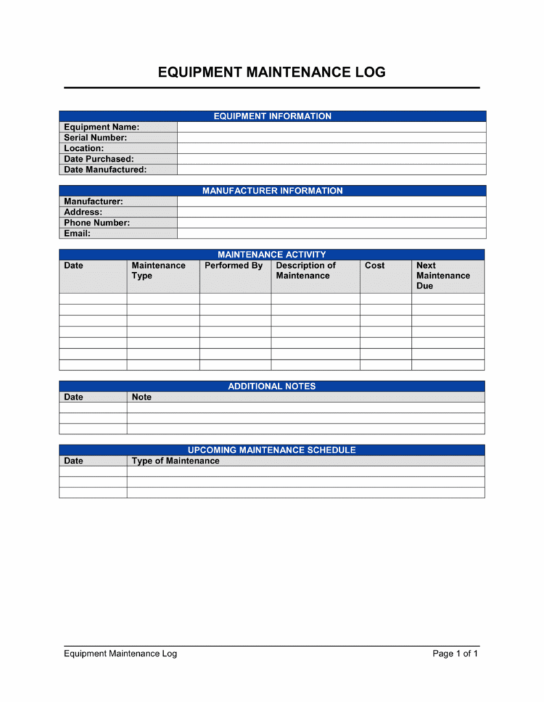 Office Maintenance Log Template