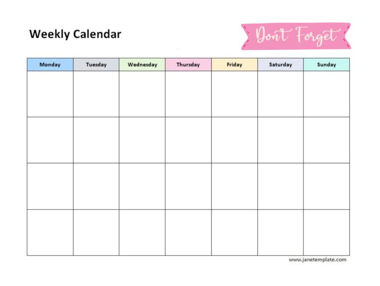 Printable Blank Weekly Calendar Template