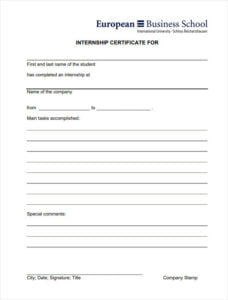 Internship Certificate of Completion Template