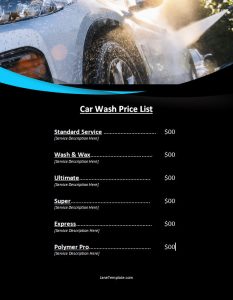 Customizable Car Wash Price List Template (Word)