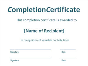 Printable Work Completion Certificate Template