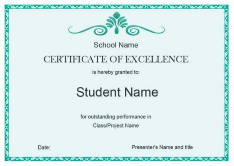 Printable Certificate of Excellence Template