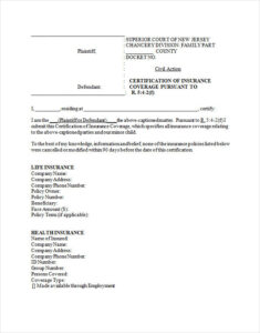 Printable Certificate of Insurance Template