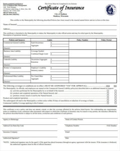 Printable Certificate of Insurance Template