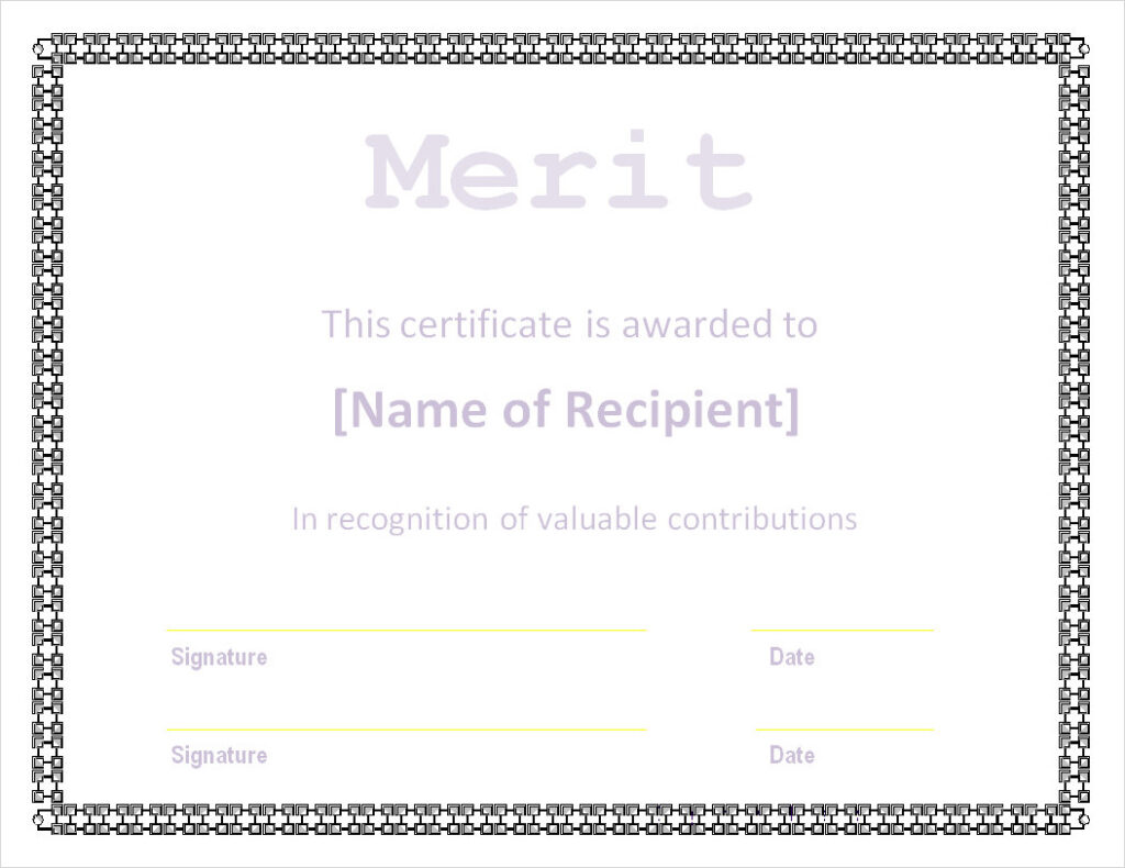 Printable Certificate of Merit Template