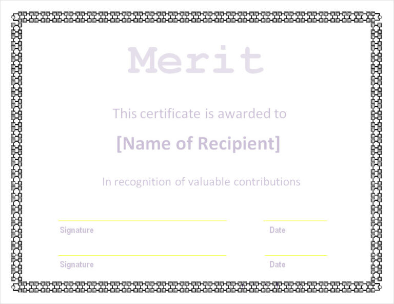Printable Certificate of Merit Template