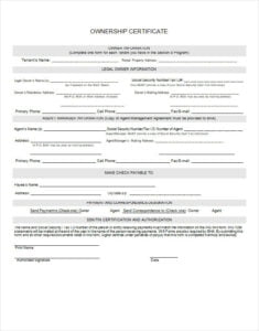 Printable Certificate of Ownership Template
