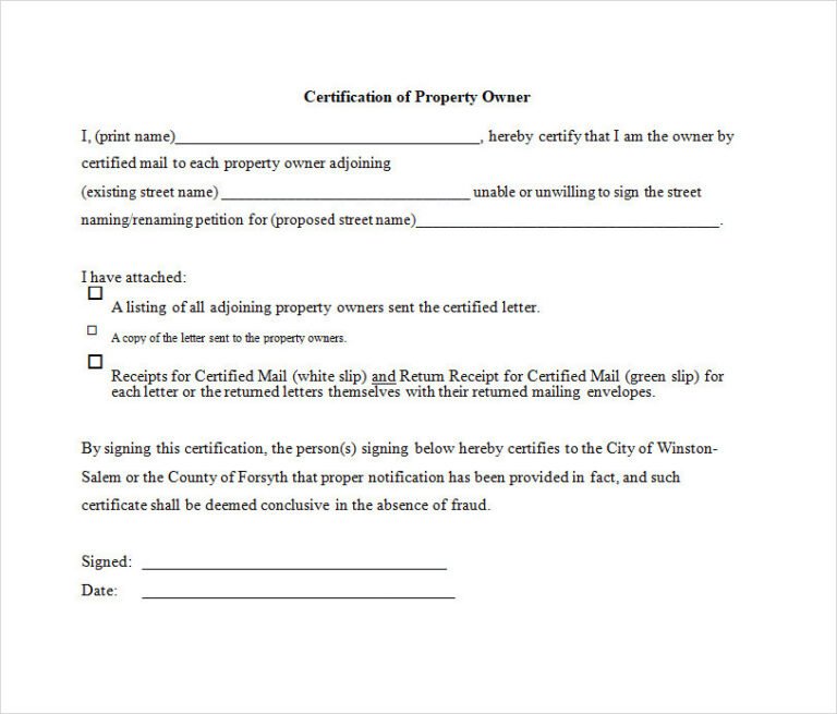 Printable Certificate of Ownership Template