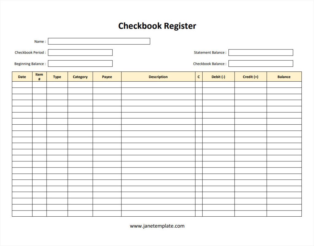 Printable Checkbook Register Template