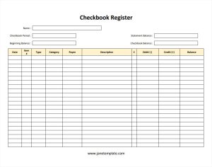Printable Checkbook Register Template