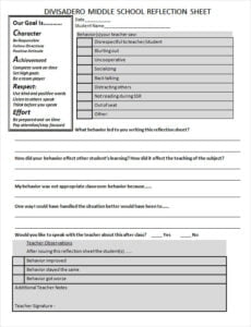 Behavior Reflection Sheet Template