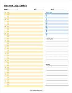 Printable Classroom Daily Schedule Template