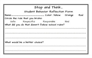 Behavior Reflection Sheet Template