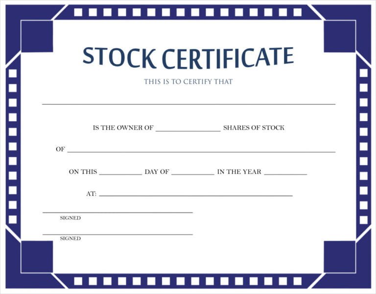 Printable Stock Certificate Template