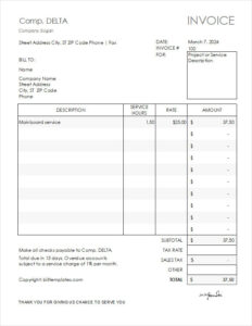 Printable Computer Repair Invoice Template