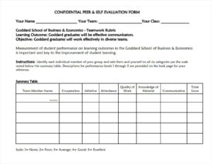 Printable Peer Evaluation Form