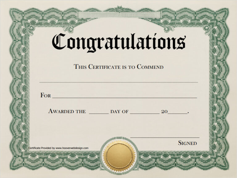 Printable Congratulation Certificate Template