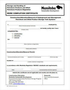 Printable Work Completion Certificate Template