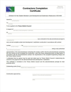 Printable Work Completion Certificate Template