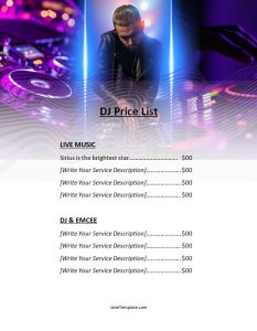 Free Customizable DJ Price List Template (Word)