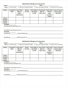 Behavior Reflection Sheet Template