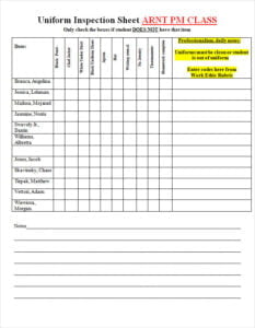 Printable Uniform Checklist Template