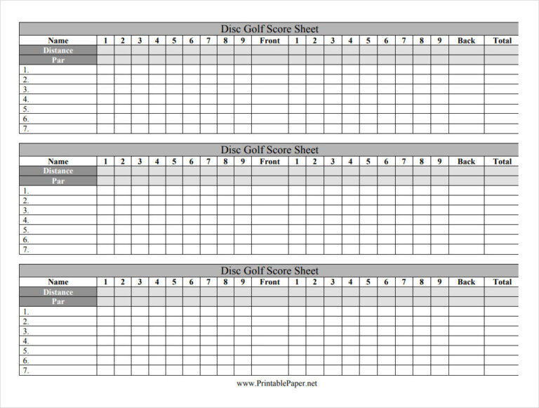 Printable Golf Scorecard Template
