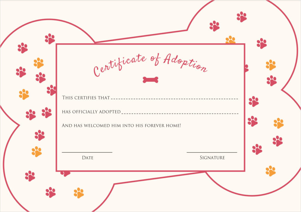 Printable Dog Adoption Certificate Template