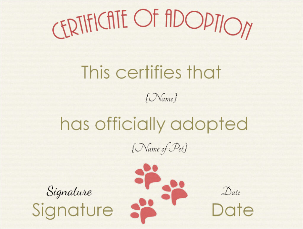 Printable Dog Adoption Certificate Template