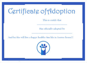 Printable Dog Adoption Certificate Template