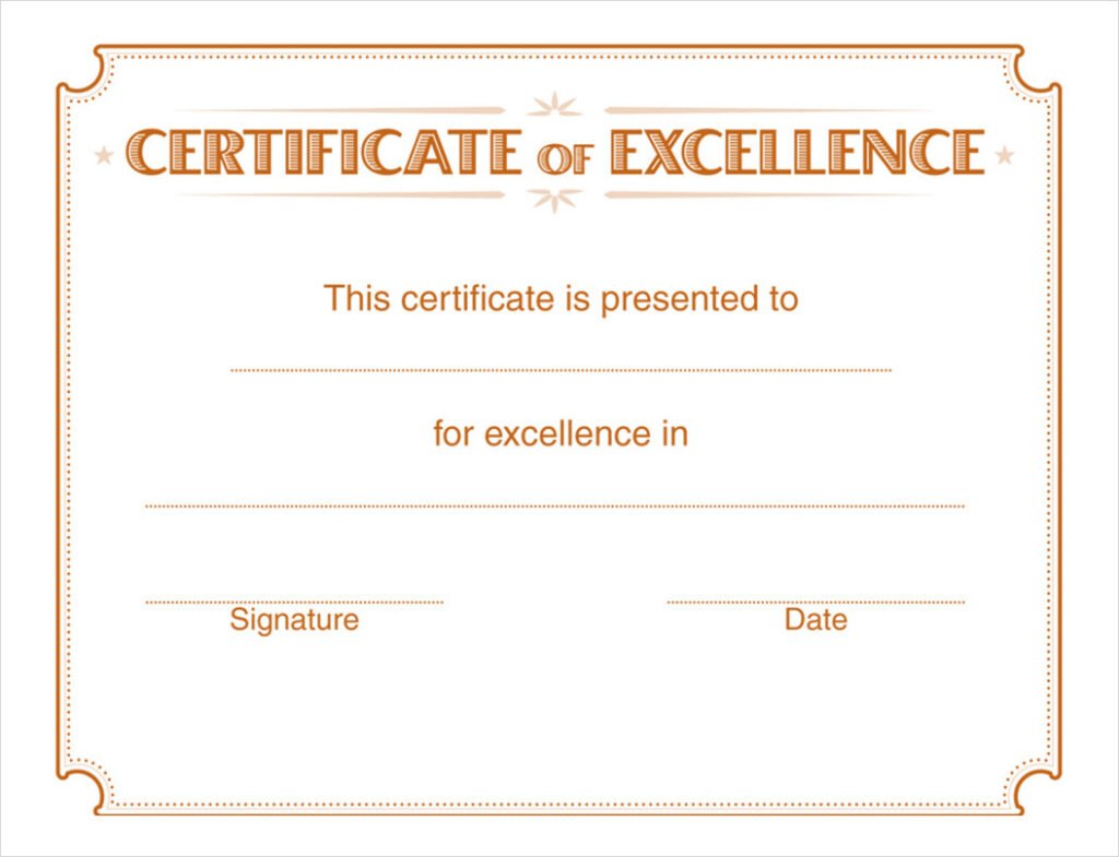 Printable Certificate of Excellence Template