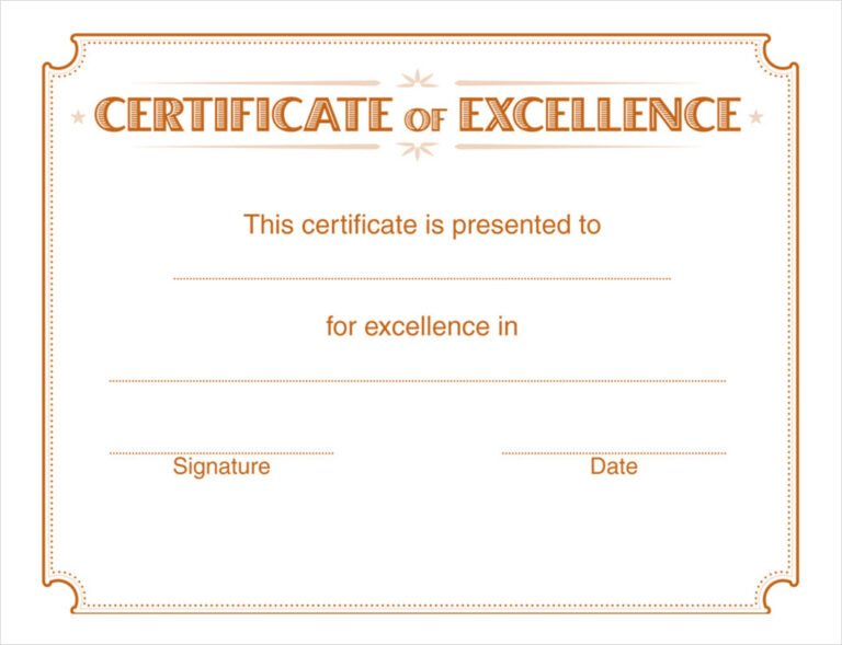 Printable Certificate of Excellence Template