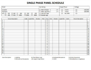 Printable Panel Schedule Template