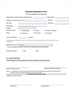 Printable Employee Separation Form