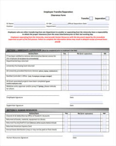 Printable Employee Separation Form