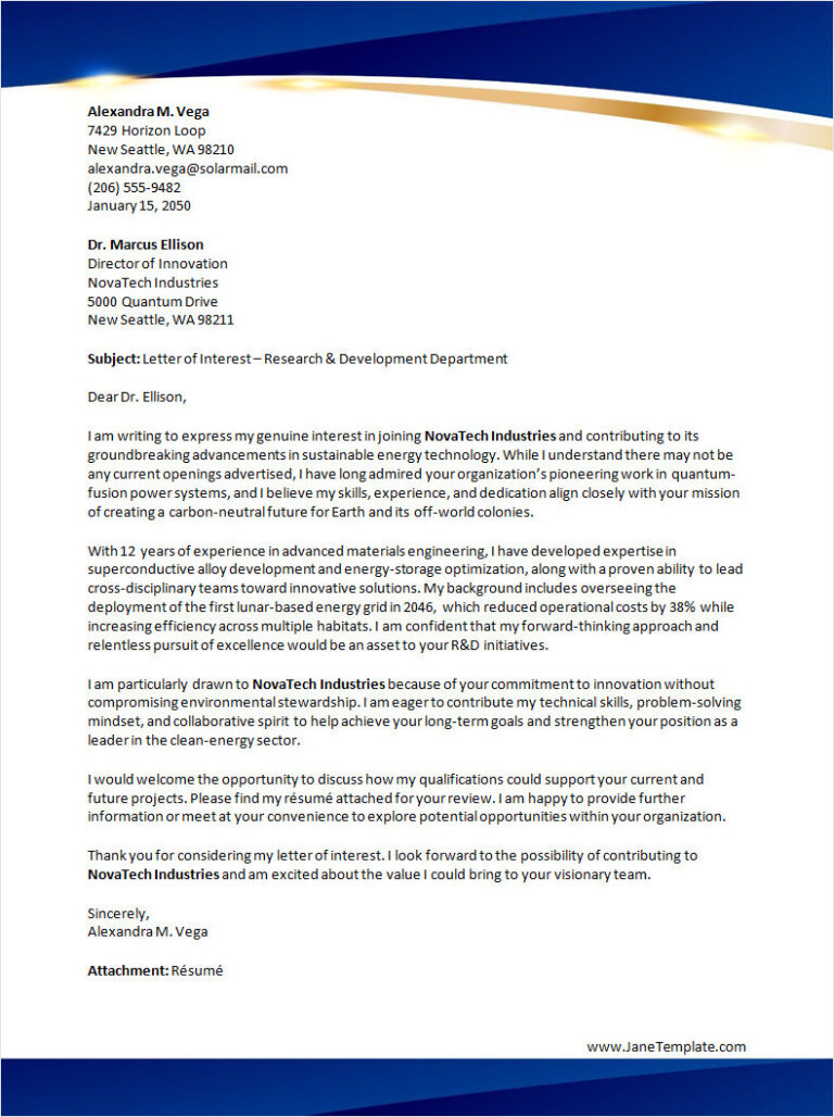 Employment Letter of Interest Template (Word)