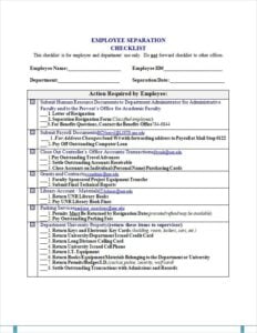 Printable Employee Separation Form
